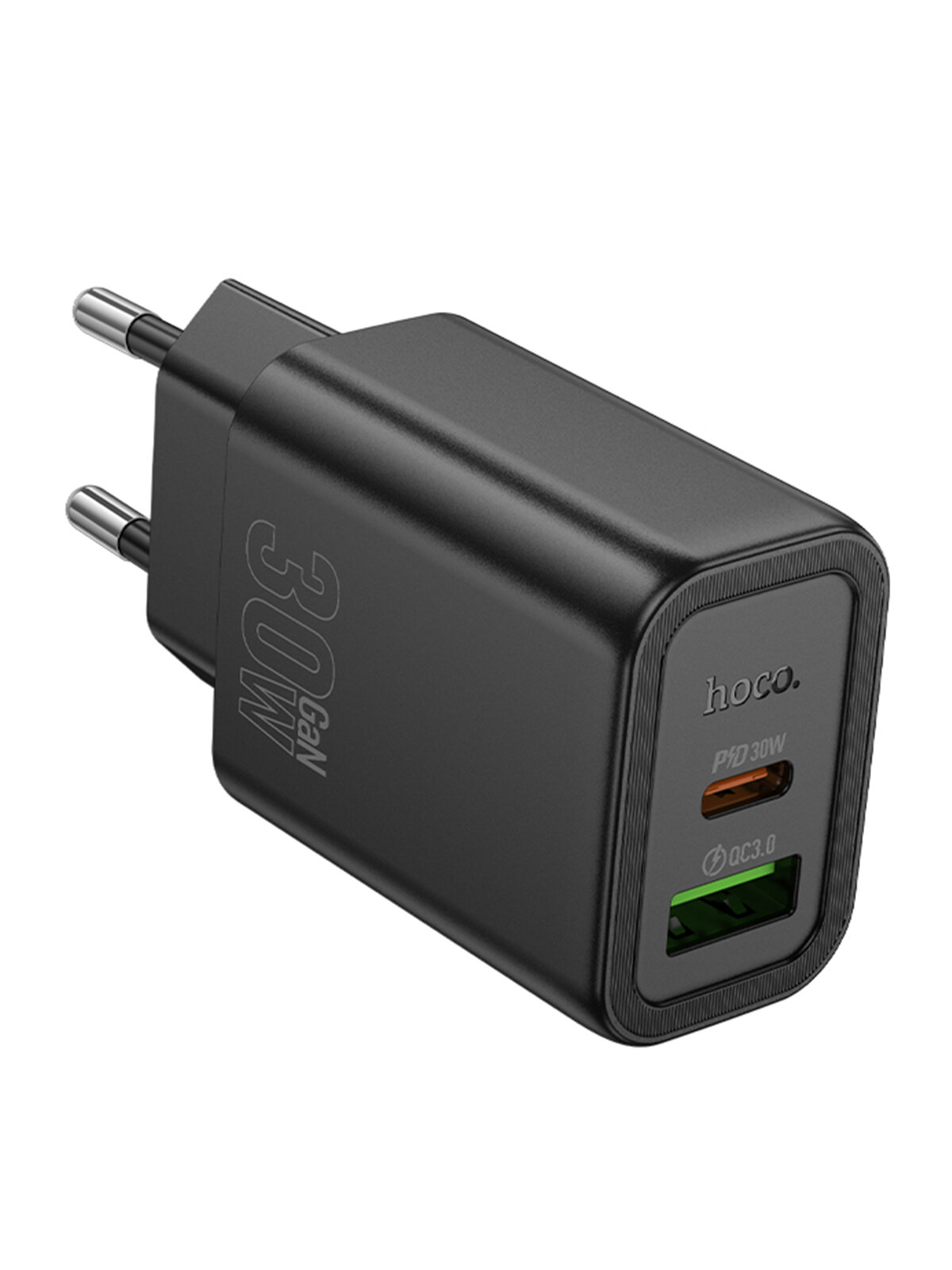 Сетевое зарядное устройство Hoco N63 с технологией GaN, с двумя портами USB-C/USB-A, быстрая зарядка 30W, черный