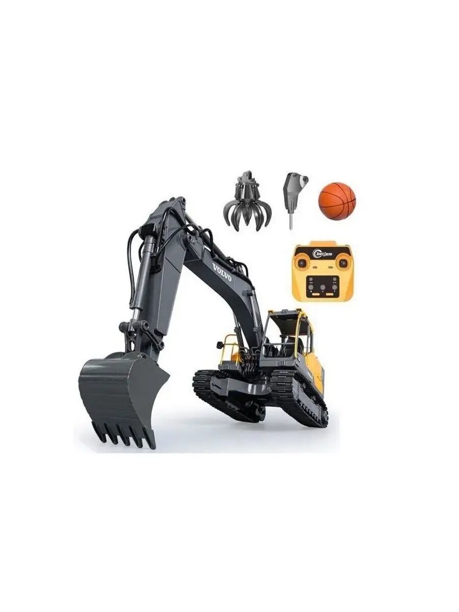 Радиоуправляемый экскаватор "Volvo" Double Eagle E598-003 3в1 RTR, световые эффекты, 1:16