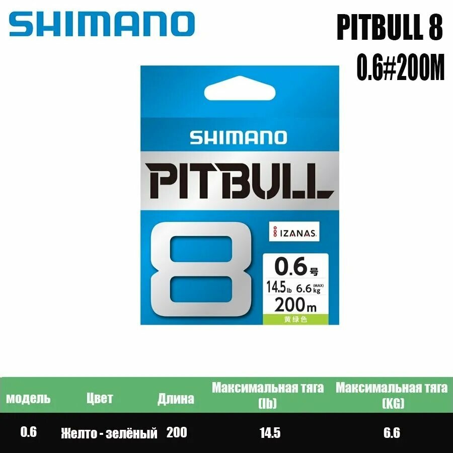 Плетёный шнур для рыбалки SHIMANO PL-M68R Pitbull 8 #0.6 200m Lime Green