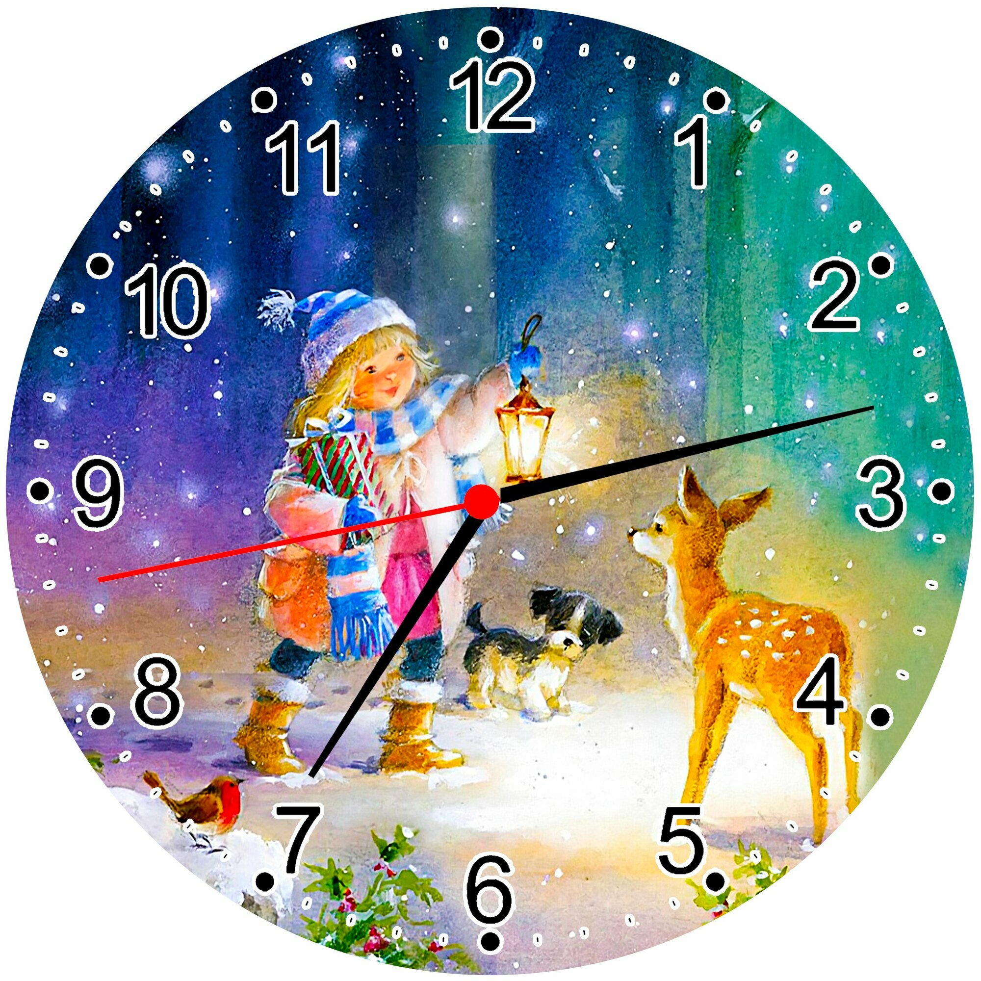 Новый год, Рождество, Часы Рождественские, Новогодние, из древесины прессованной, МДФ D 27 см, толщина 5 мм, Настенные и Настольные с подставкой в комплекте бесшумные