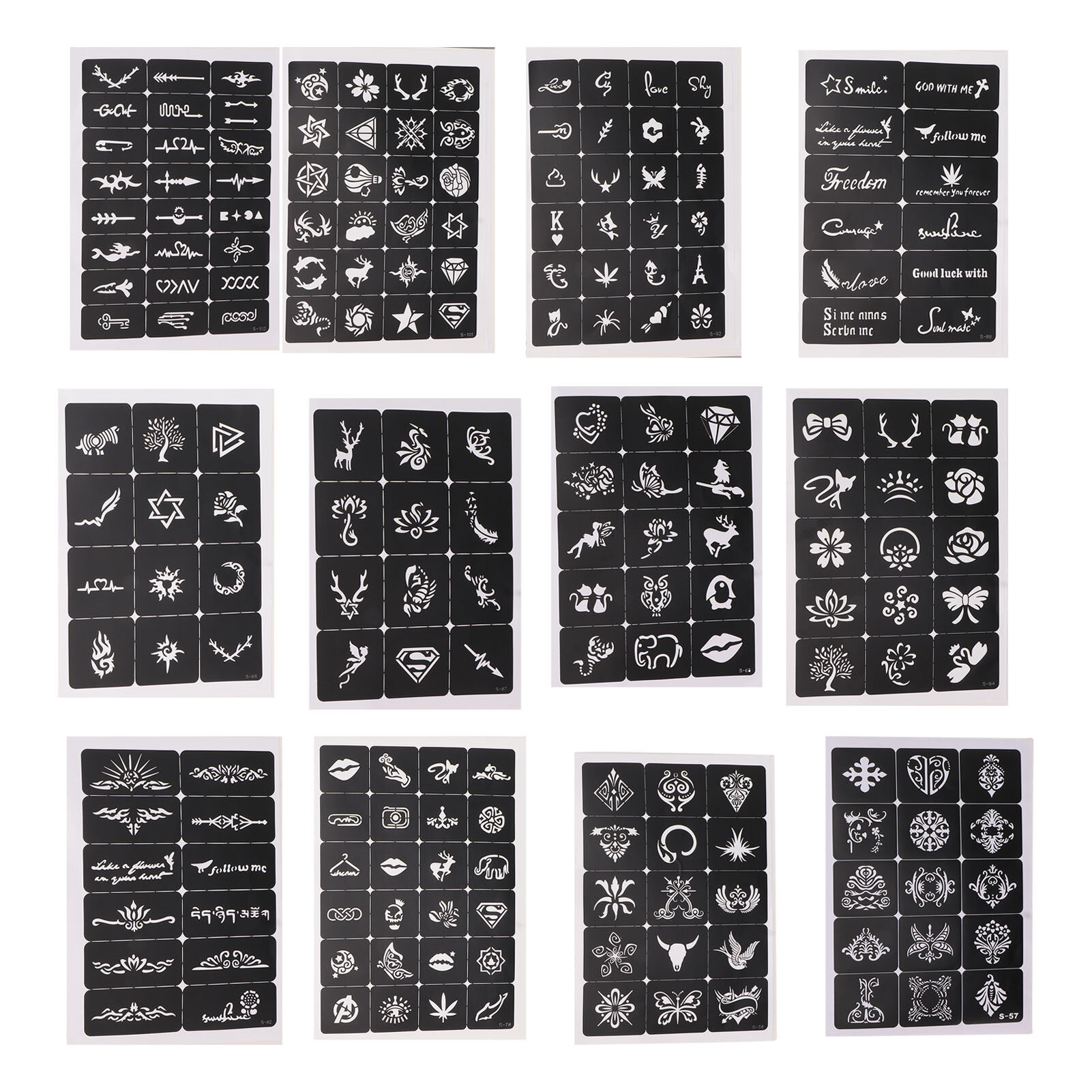Трафареты для временных татуировок, 204 узора, водостойкие, многоразовые, полые, для боди-арта, для косплея