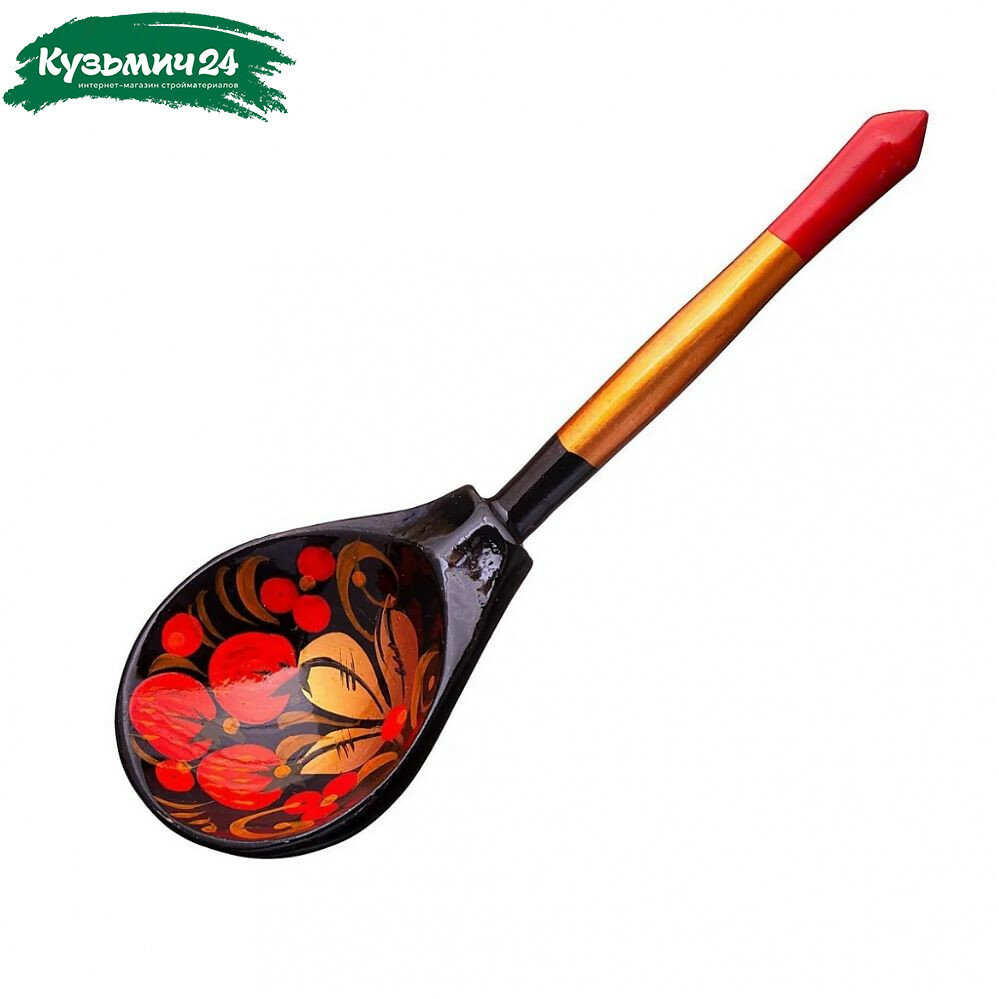 Ложка столовая деревянная Хохлома 19 см, матовая, красная, оранжевая