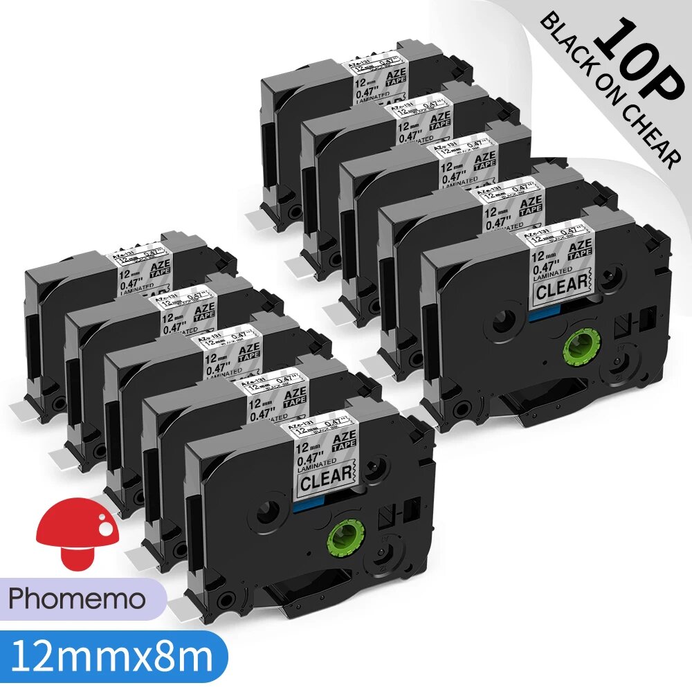 Лента для этикеток MarkDomain Tze-231 12 мм черная на белая 10PK Black on Clear, 12 мм