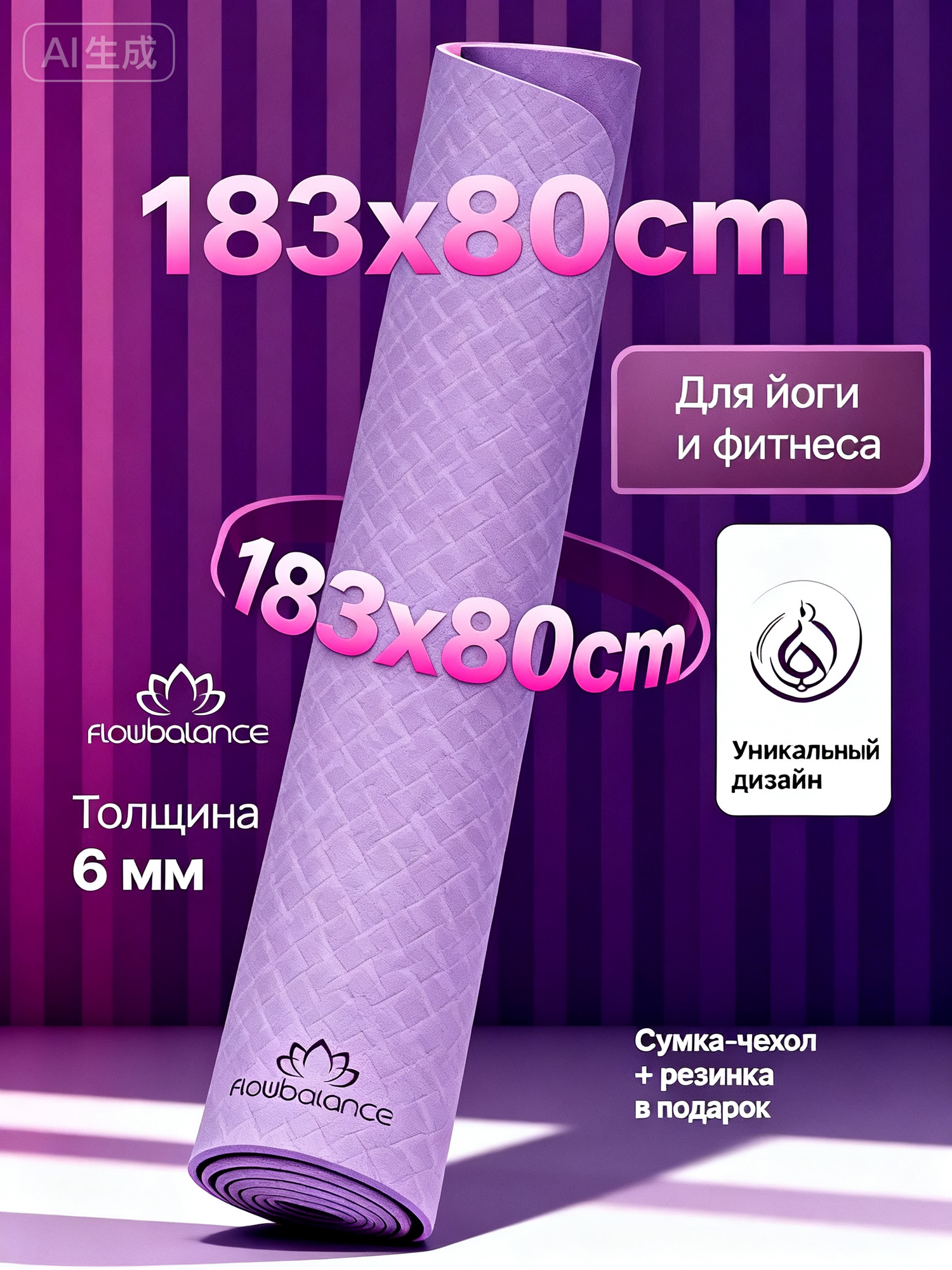 Коврик для фитнеса Mulinsen, с чехлом, нескользящая поверхность