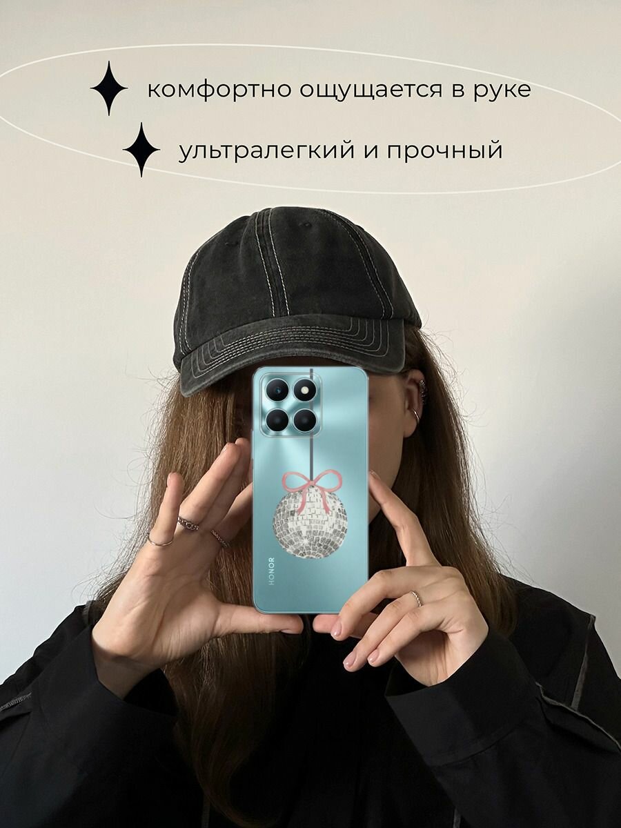 Чехол на Honor X6A / Хонор X6A с принтом Новогодний диско шар, прозрачный — фото 1