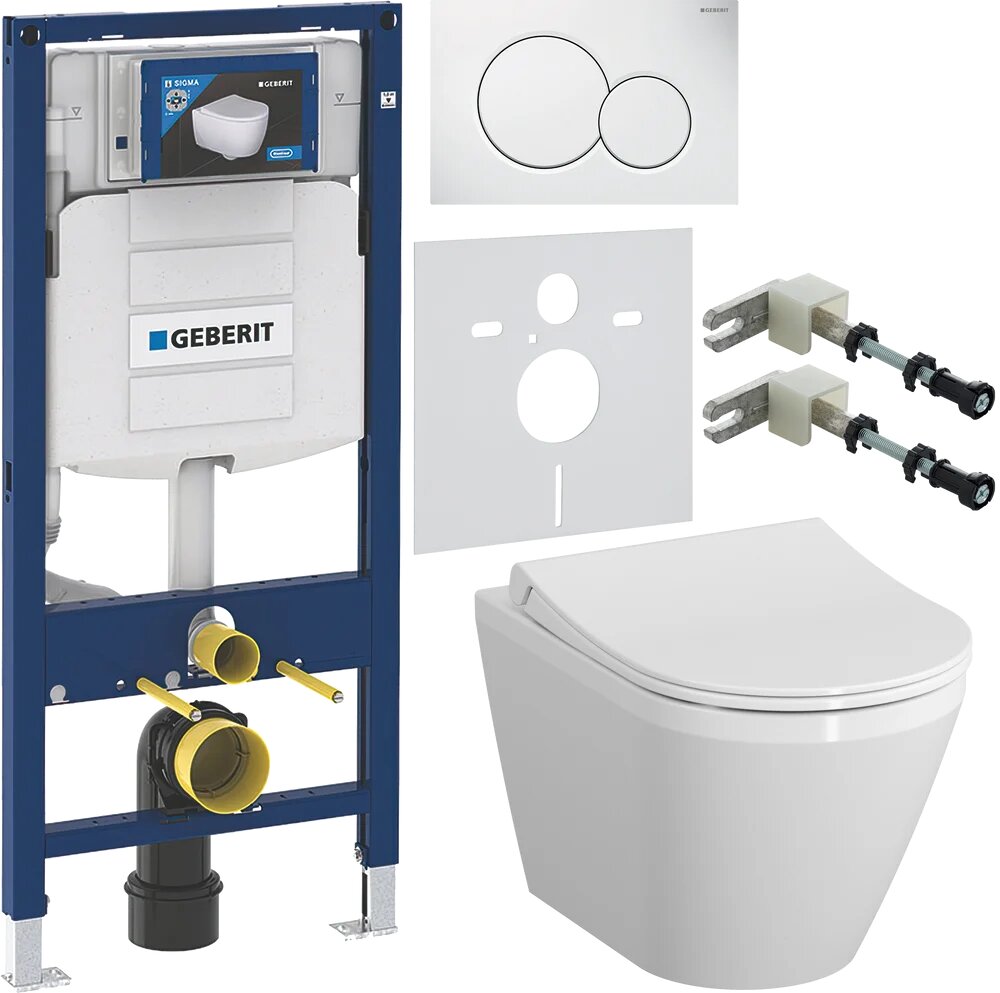 Комплект 6 в 1 Унитаз подвесной VitrA Integra Round 7041B003-0075 / Сиденье 801-003-019 с микролифтом / Инсталляция Geberit Duofix UP 320 111.300.00.5 (111.950.00.6), Кнопка Sigma 01 115.770.11.5 цве
