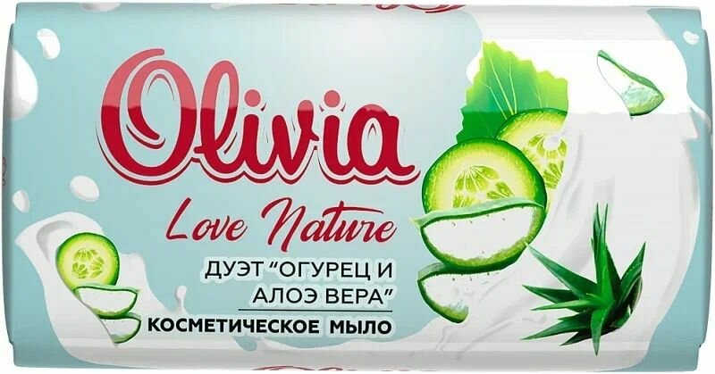Мыло Olivia "Love Nature", Дует, Огурец и Алоэ вера, туалетное твердое, 140 г