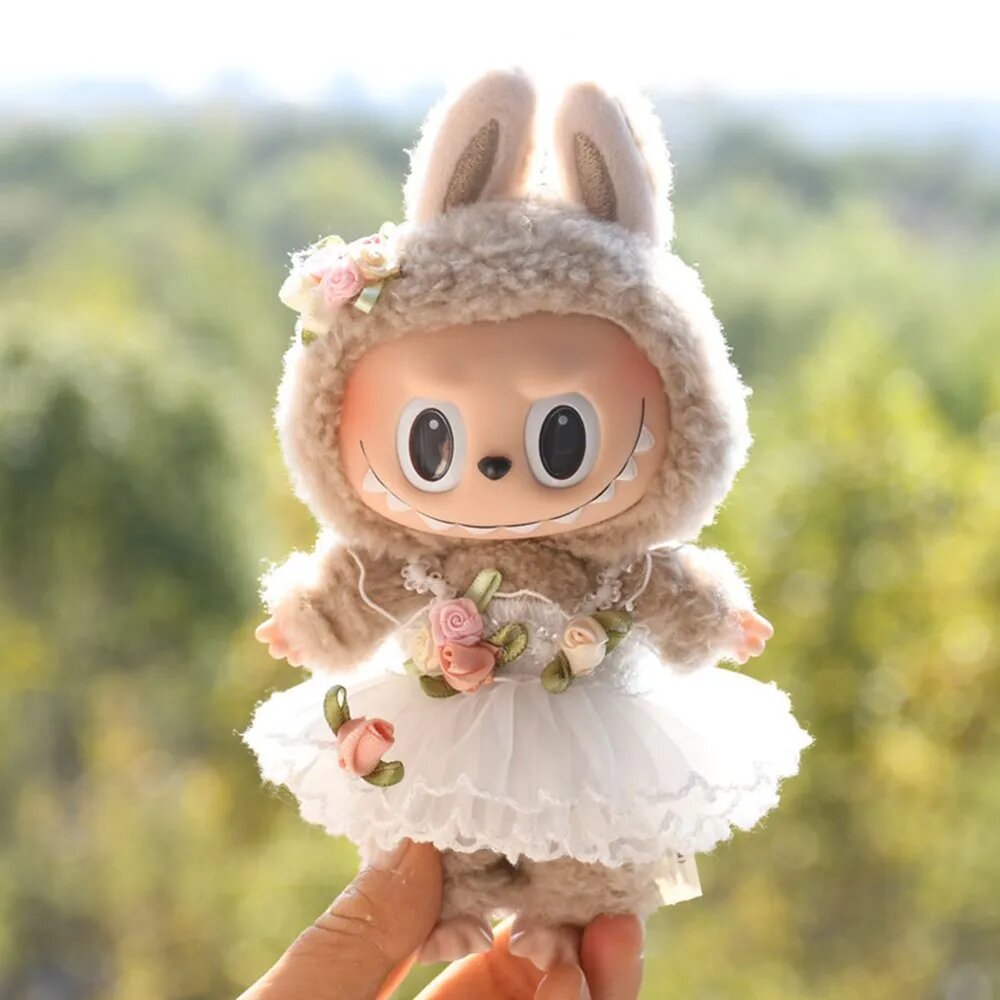 Милая мини-кукольная одежда для кукол Лабубу 17 см, аксессуары, клетчатое платье и комплект с бантом