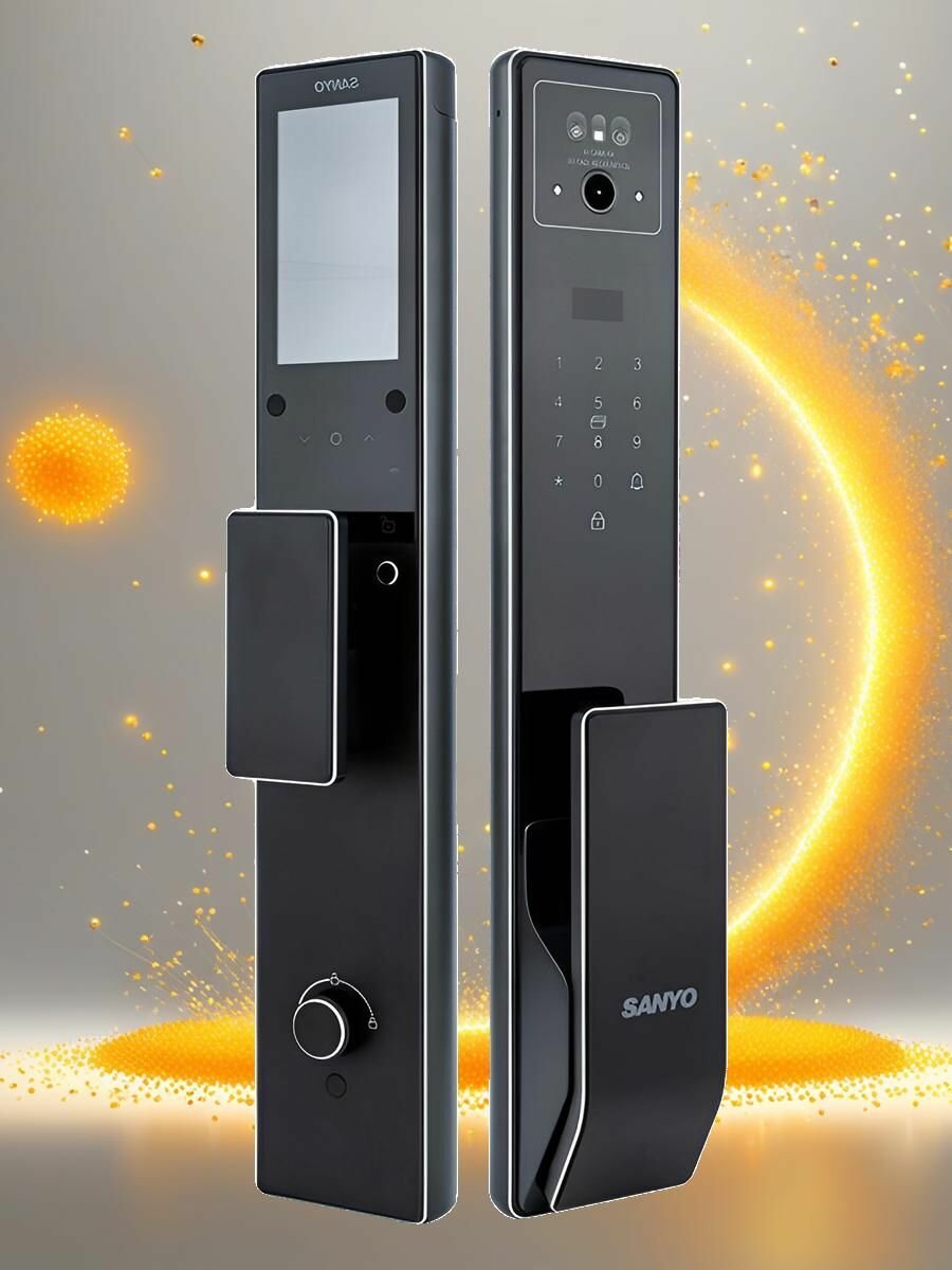 Автоматический умный замок Sanyo D300 Tuya с домофоном, сканом лица (Face ID) и блоком WI-FI бэксет (DM) 60 мм