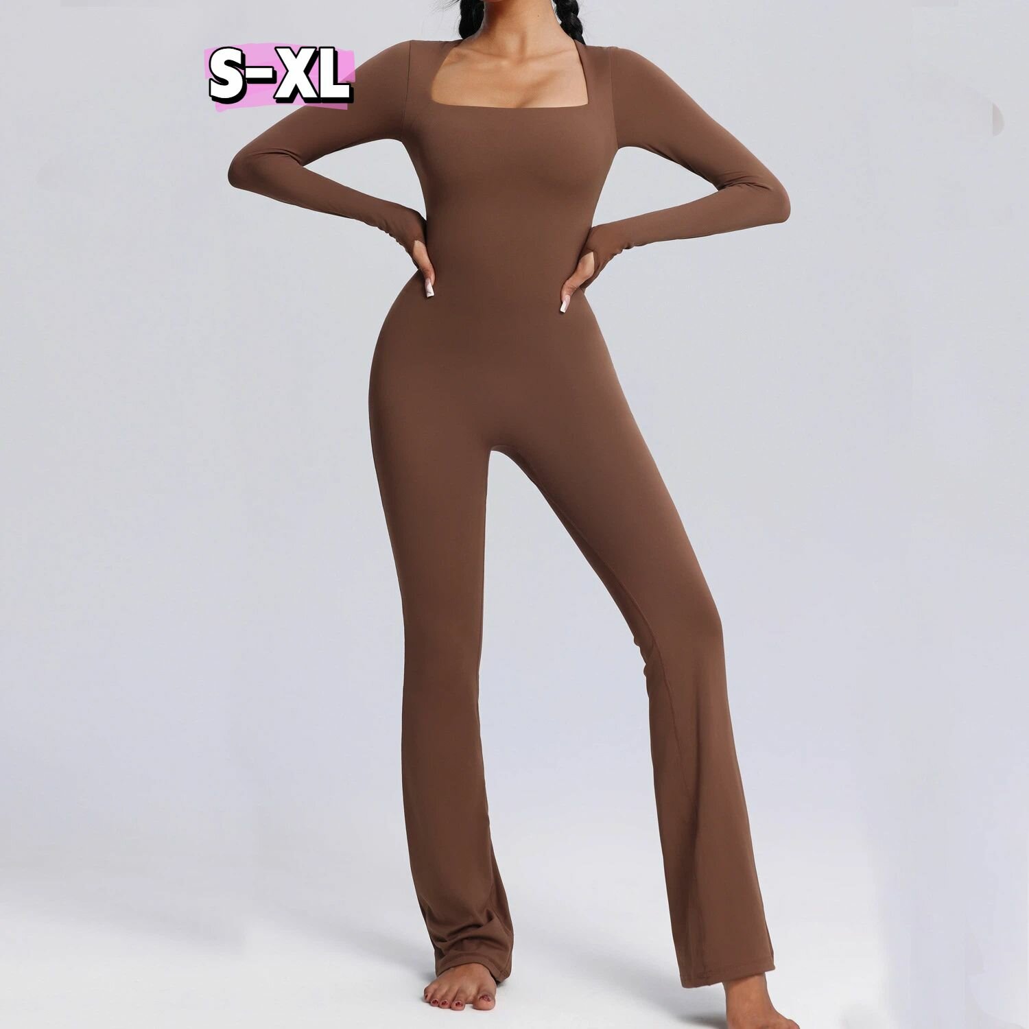 Спортивный комбинезон: Эластичный женский боди с квадратным вырезом для фитнеса