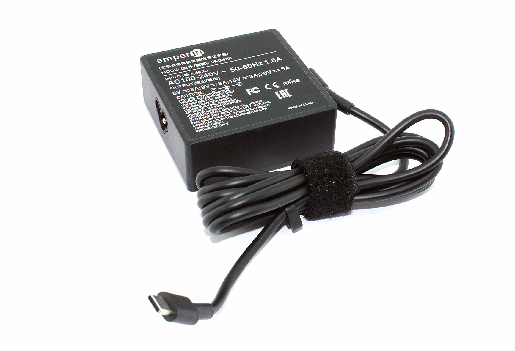 Блок питания (сетевой адаптер) Amperin 5V 3A - 20V 5A 100W Type-C квадратный корпус — фото 1