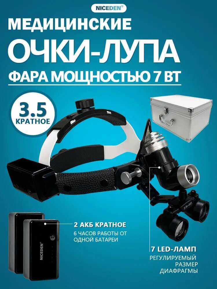 Бинокулярная лупа c осветителем,3.5X Хирургическая лупа с регулируемым расстоянием между зрачками бинокуляров