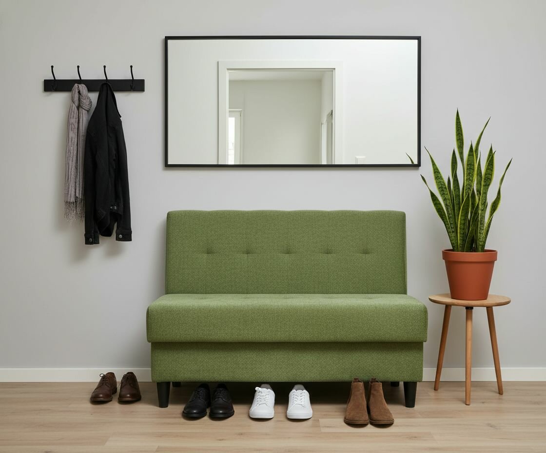 Стильный компактный диван Фабрики оникс из практичного и износостойкого материала с оригинальным дизайном, вместительным ящиком для хранения, мягким наполнителем для дома, дачи и офиса