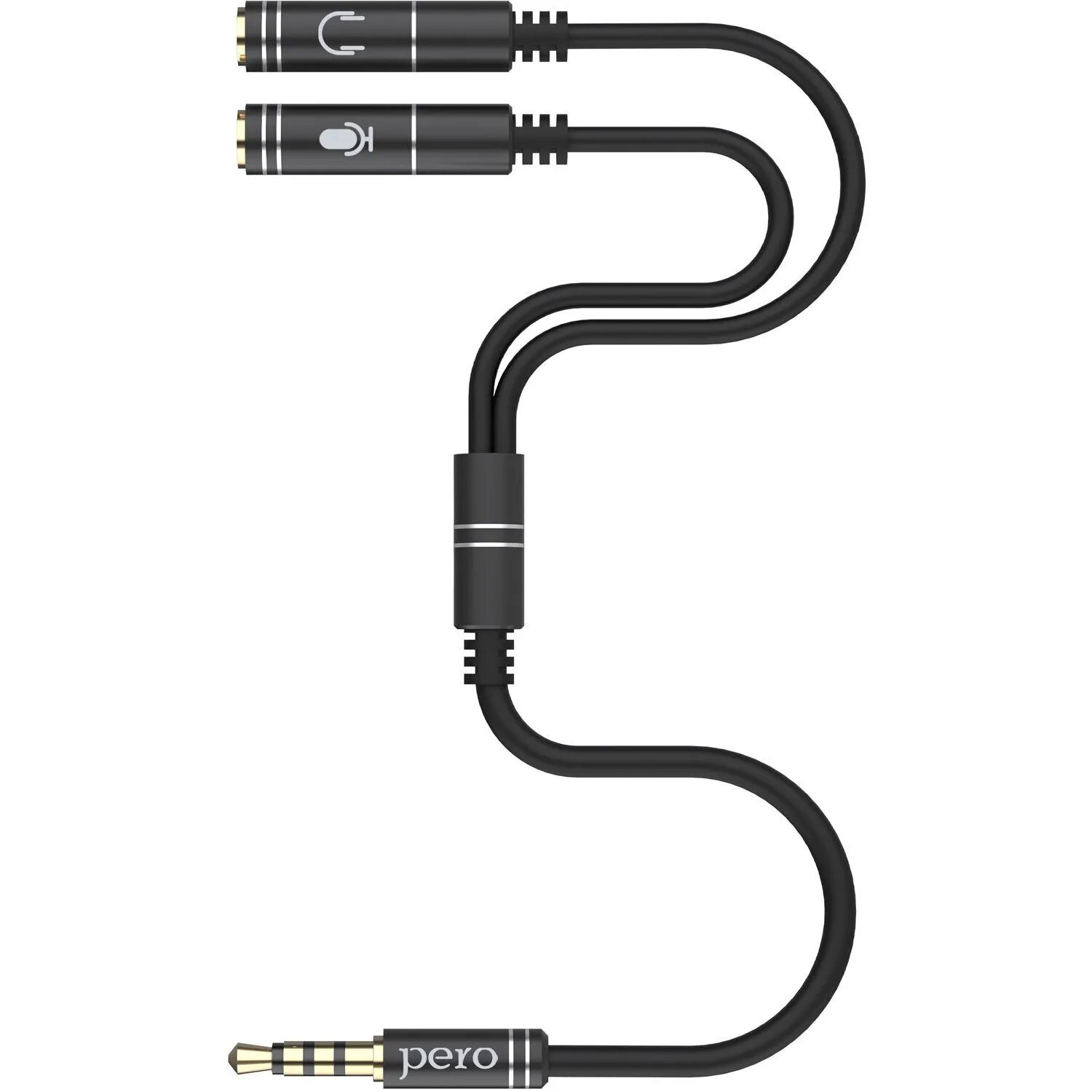 Разветвитель аудио PERO AD08 PREMIUM AUX SPLITTER MIC + SPEAK, черный