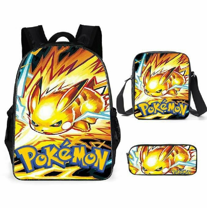 Европейский и американский бестселлер Pokémon, студенческий школьный рюкзак, рюкзак с героями мультфильмов, рюкзак для мальчика, сумка через плечо, пенал, набор из трех предметов, трансграничный