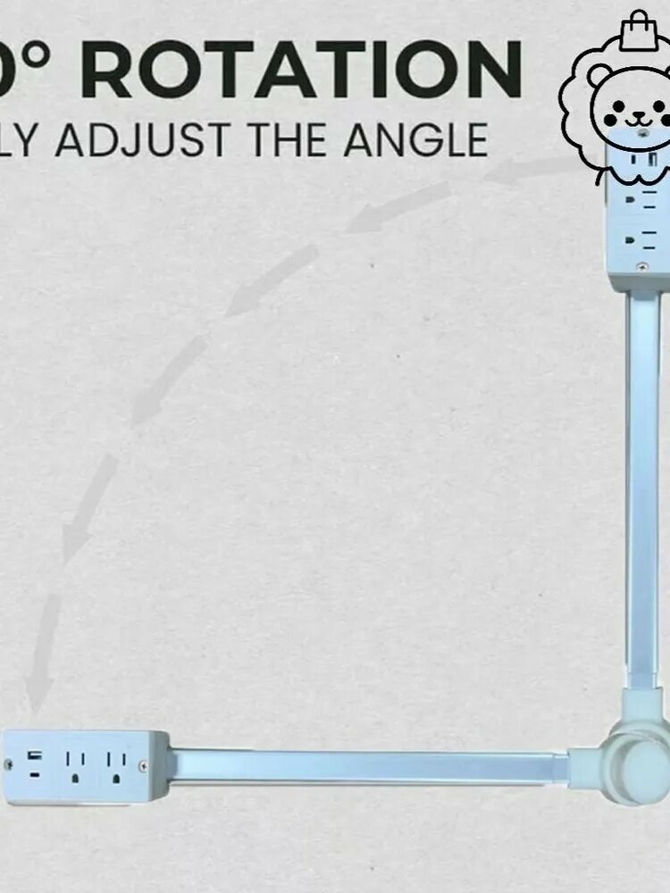 Эксклюзивный поворотный на 180 градусов сетевой удлинитель для скрытого размещения за мебелью американского стандарта, включая кровати и шкафы