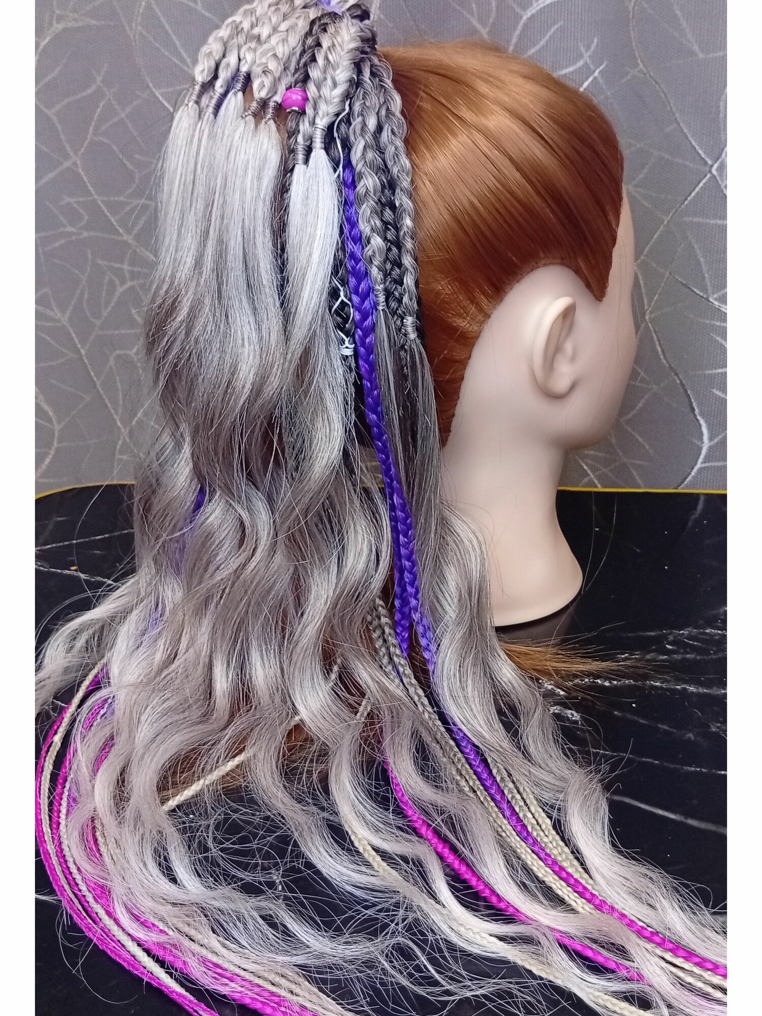 Афрорезинка микс. Косички на резинке ручная работа, 60 см, 28 шт