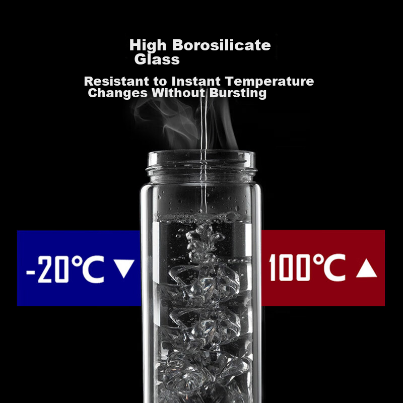 Fuguang Double-Layer Glass Cup for Men And Women, High Borosilicate Glass 304 Tea Strainer Water Cup, with Tea Strainer Tea Infuser Cup 320ml
