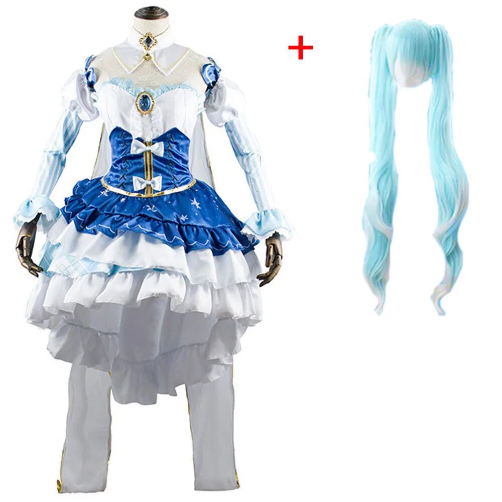 Косплей костюм Снежная Мику женский полиэстер S, COS and Wig