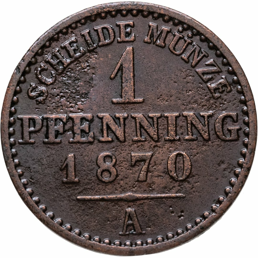 Германия, Пруссия 1 пфенниг 1870, Медь, в сохранности VF