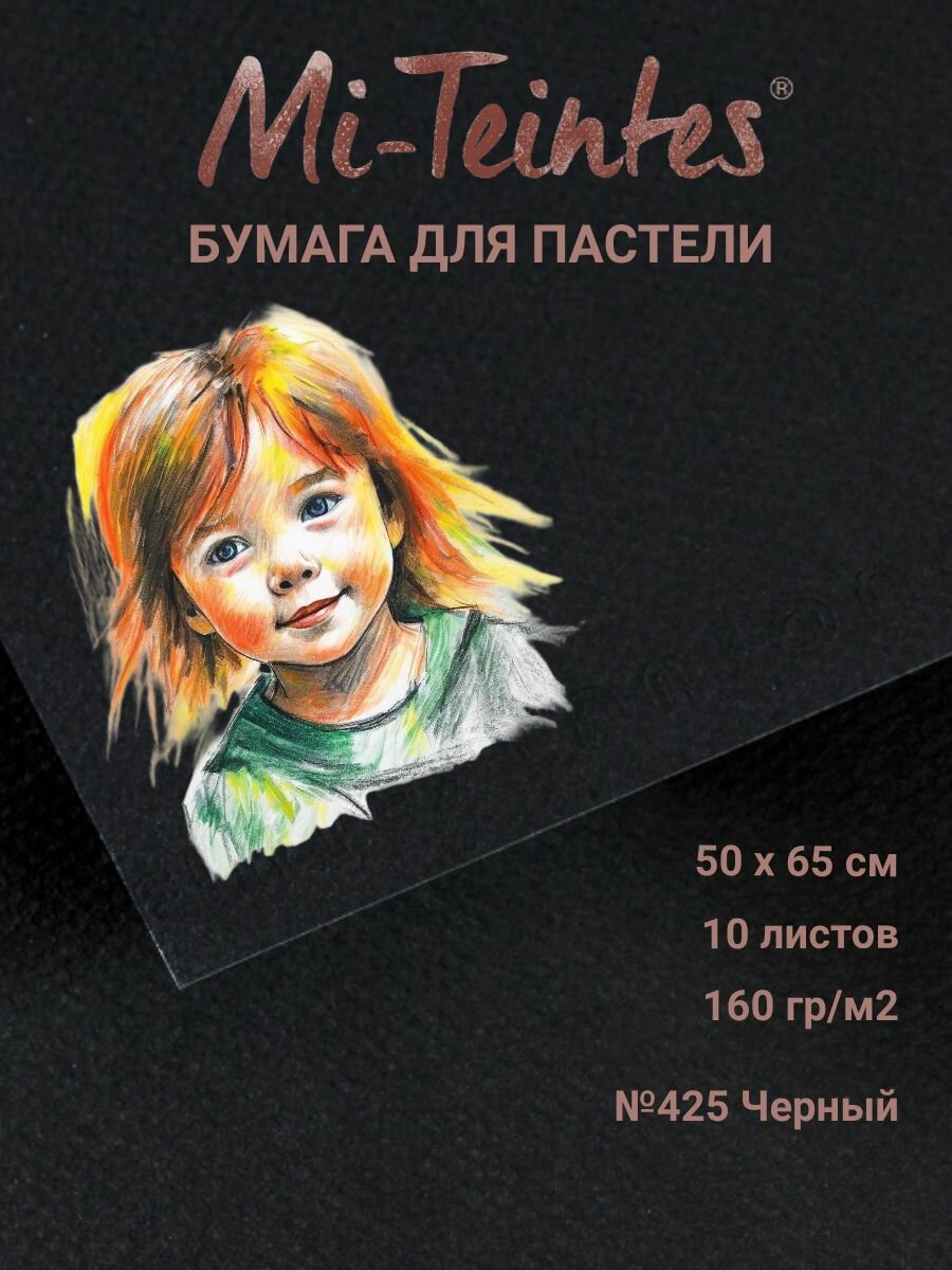 CANSON Mi-Teintes бумага для пастели 160 г/м2, 10 листов 50 х 65 см, №425 Черный C31036S123