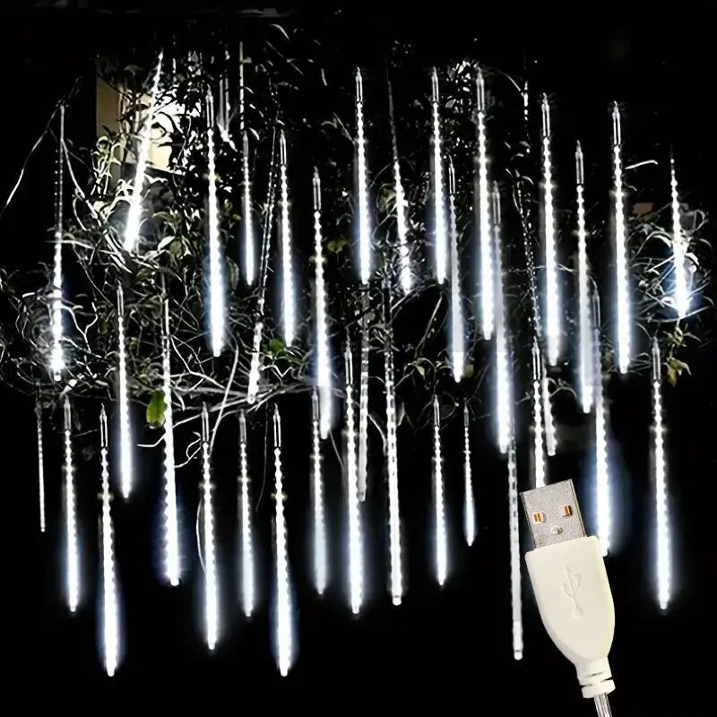 USB гирлянда «Метеоритный Дождь» HOUHOM White Lights, USB 30cm 8Tube