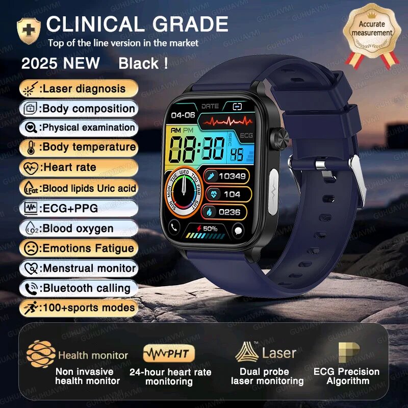Умные часы Black 2025, синий, ECG+PPG+HRV