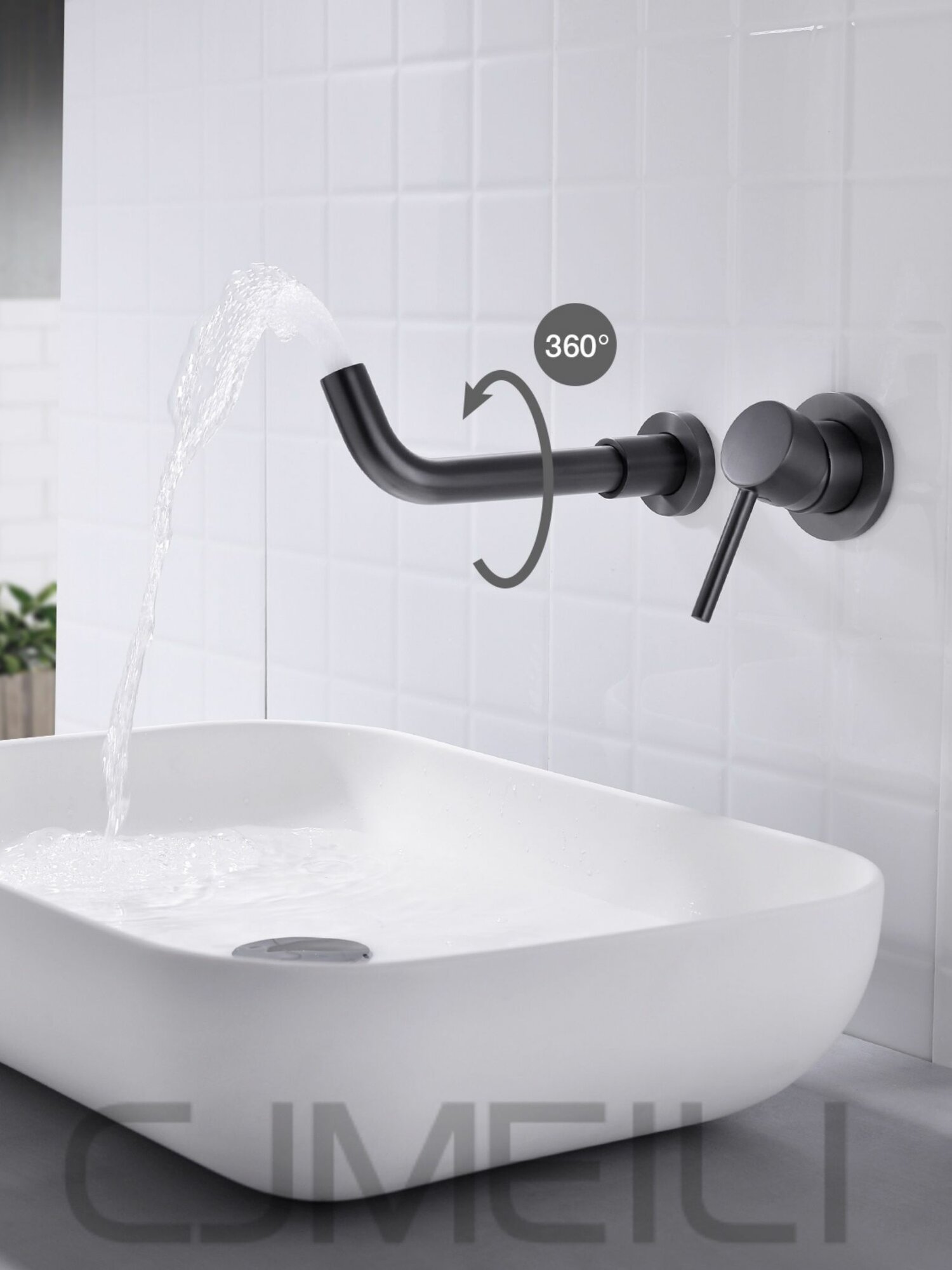 Встраиваемый смеситель для раковины, смеситель настенный скрытого монтажа для раковины, серый металлик