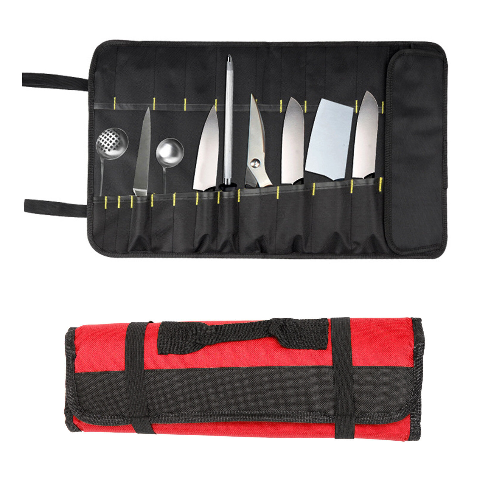 Tool Roll Bag Portable Canvas Waterproof Multifunctional Organization for Woodworking Red