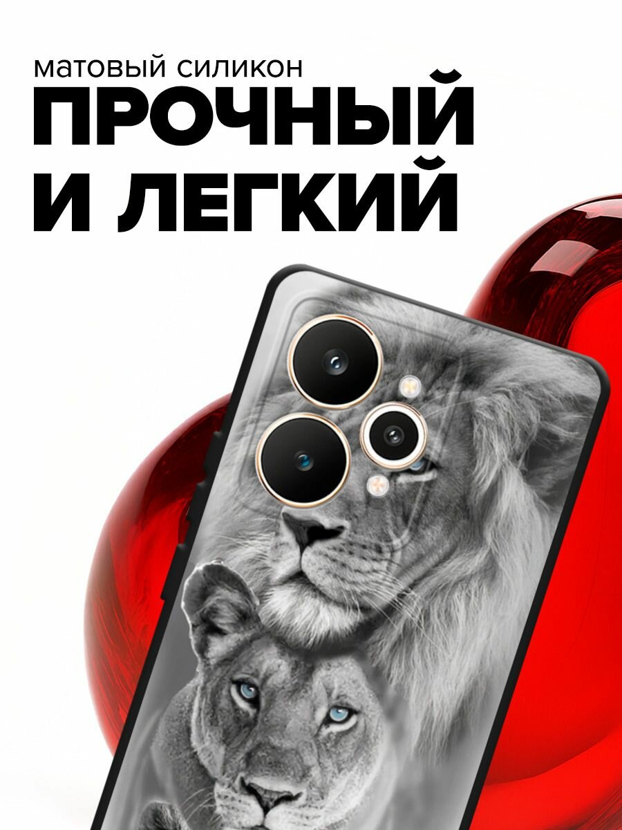 Черный матовый чехол на Realme 15 / Реалми 15 с принтом Львиный прайд — фото 1