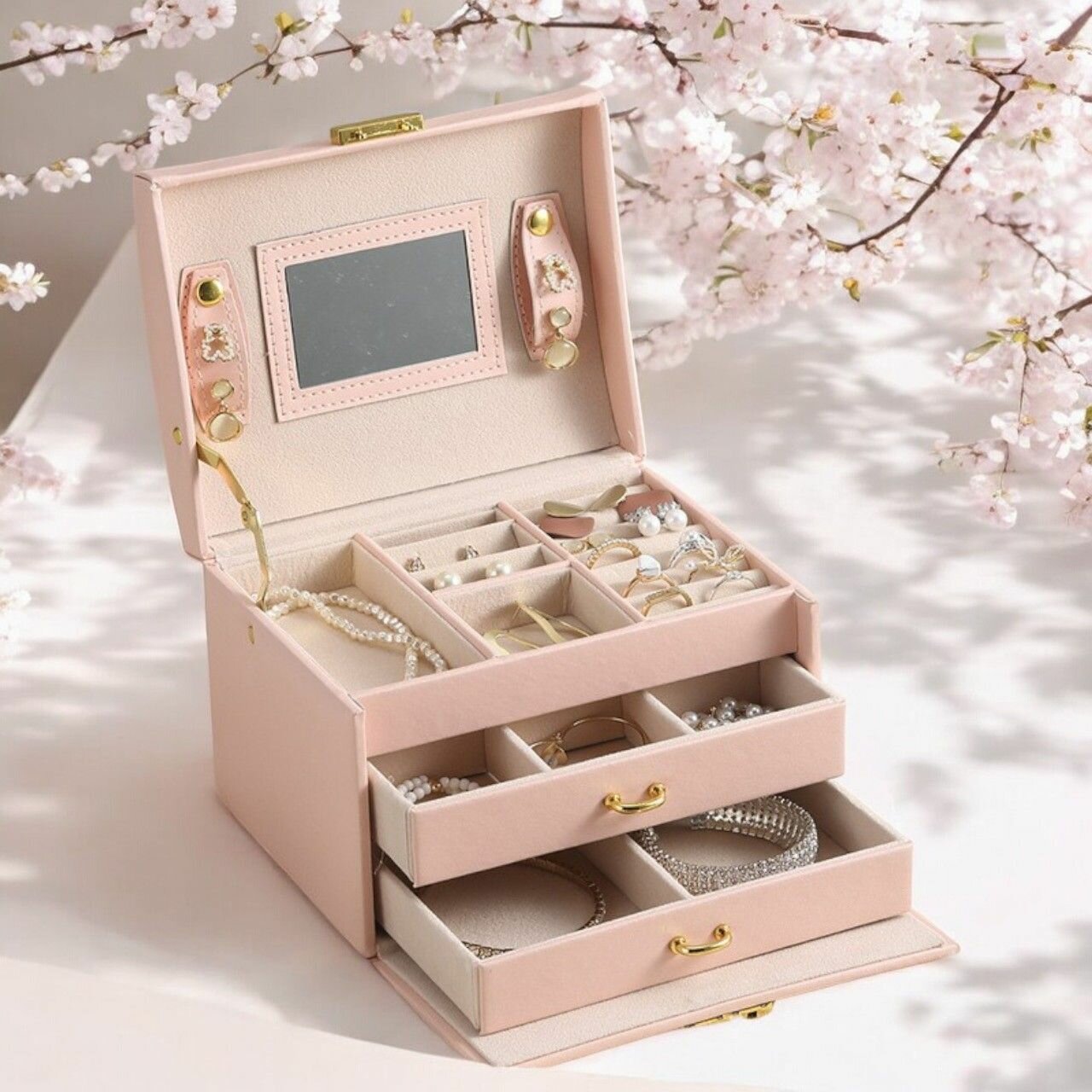 Шкатулка для хранения украшений Агата, пудровый, органайзер для украшений