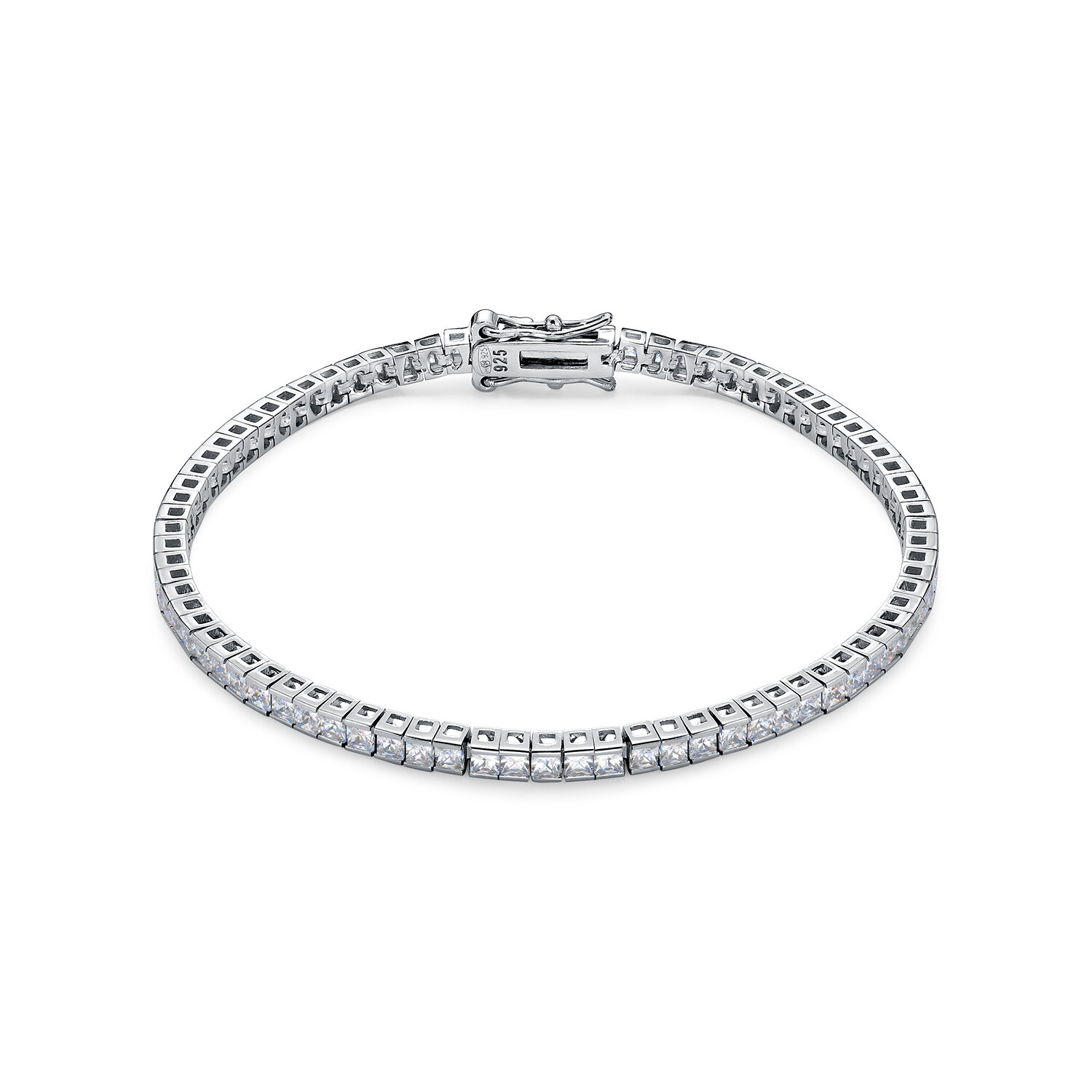 Браслет-цепочка, серебро, 925 проба, родирование, фианит