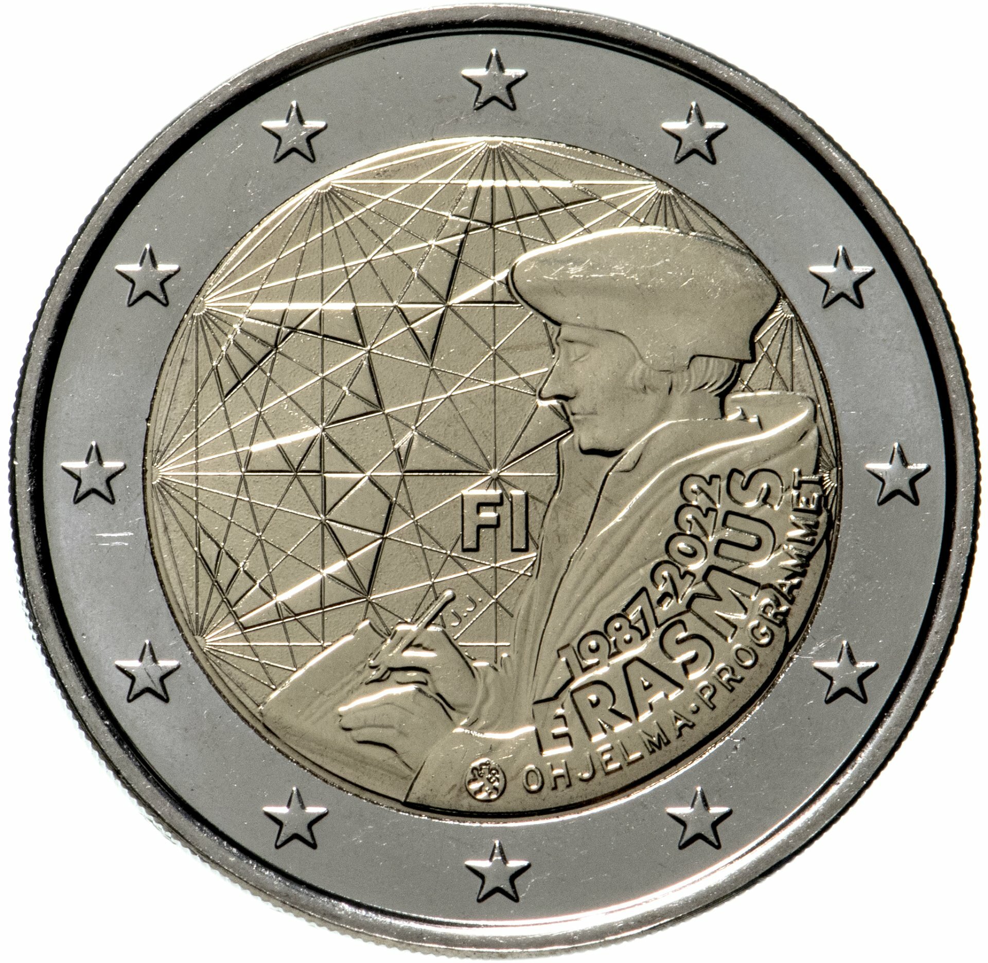 Финляндия 2 евро 2022 "35 лет программы Erasmus", Биметалл, в сохранности UNC