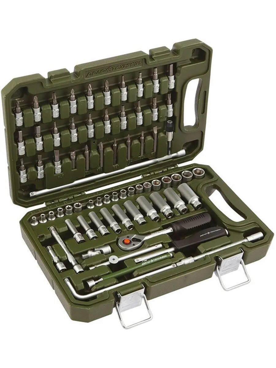 Набор головок и принадлежностей 1/4" серебристый, зеленый, 70 предметов Дело техники 600770