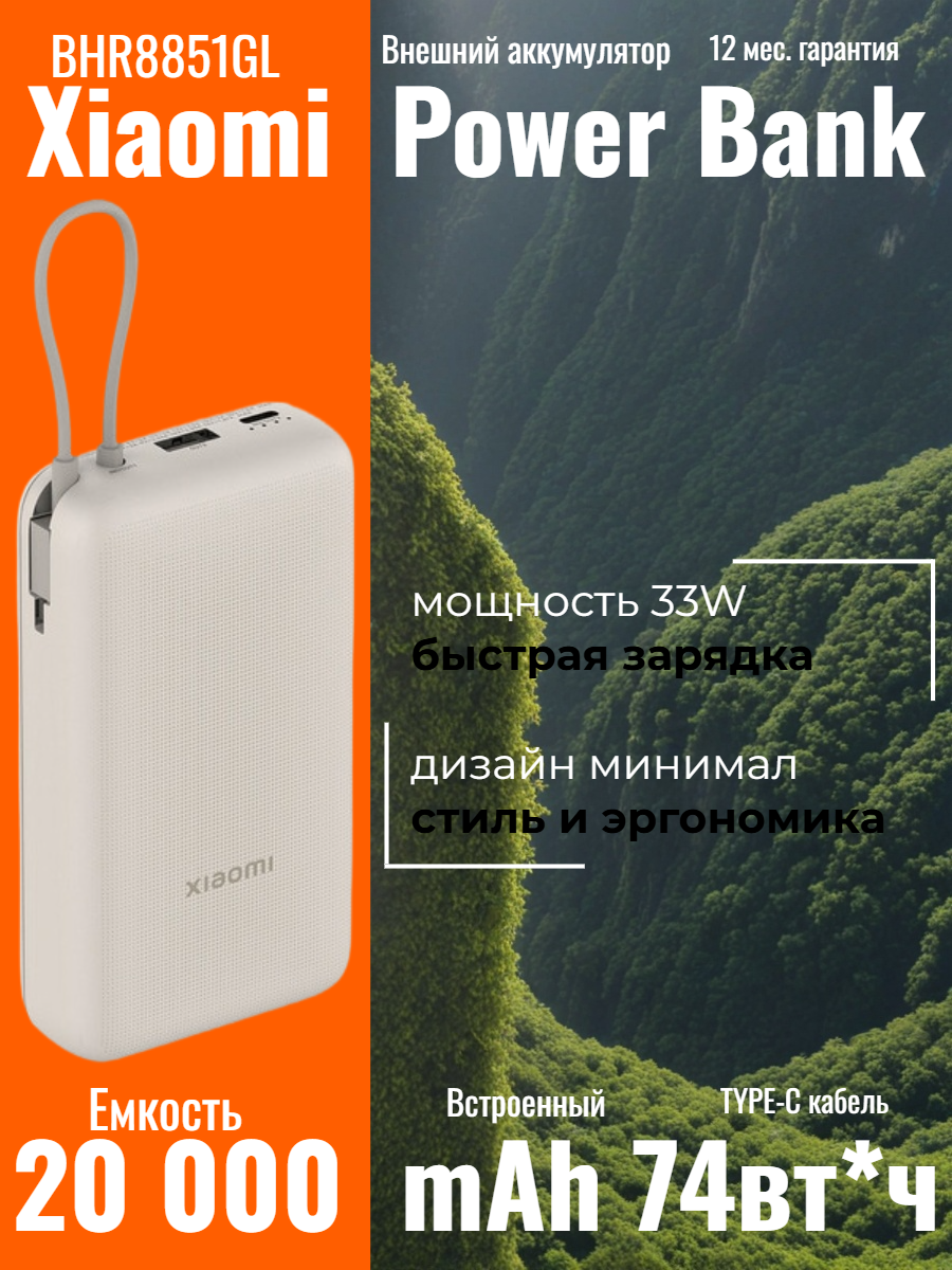 Внешний аккумулятор Xiaomi Power Bank 20000mAh 33W Tan (BHR8851GL) 12 мес. гарантия