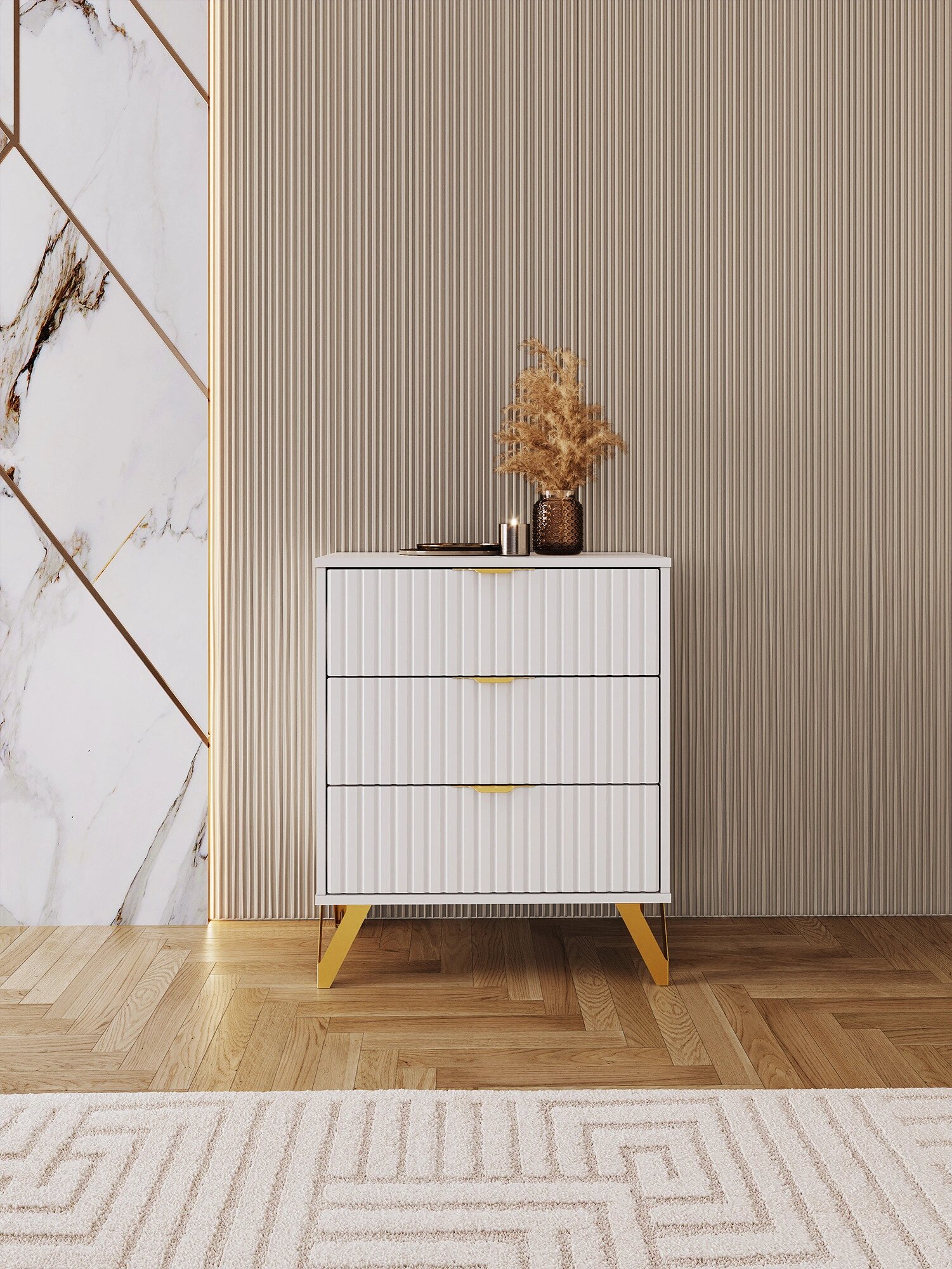 Комод RIDBERG LUGANO мини 3Я (White/Gold)