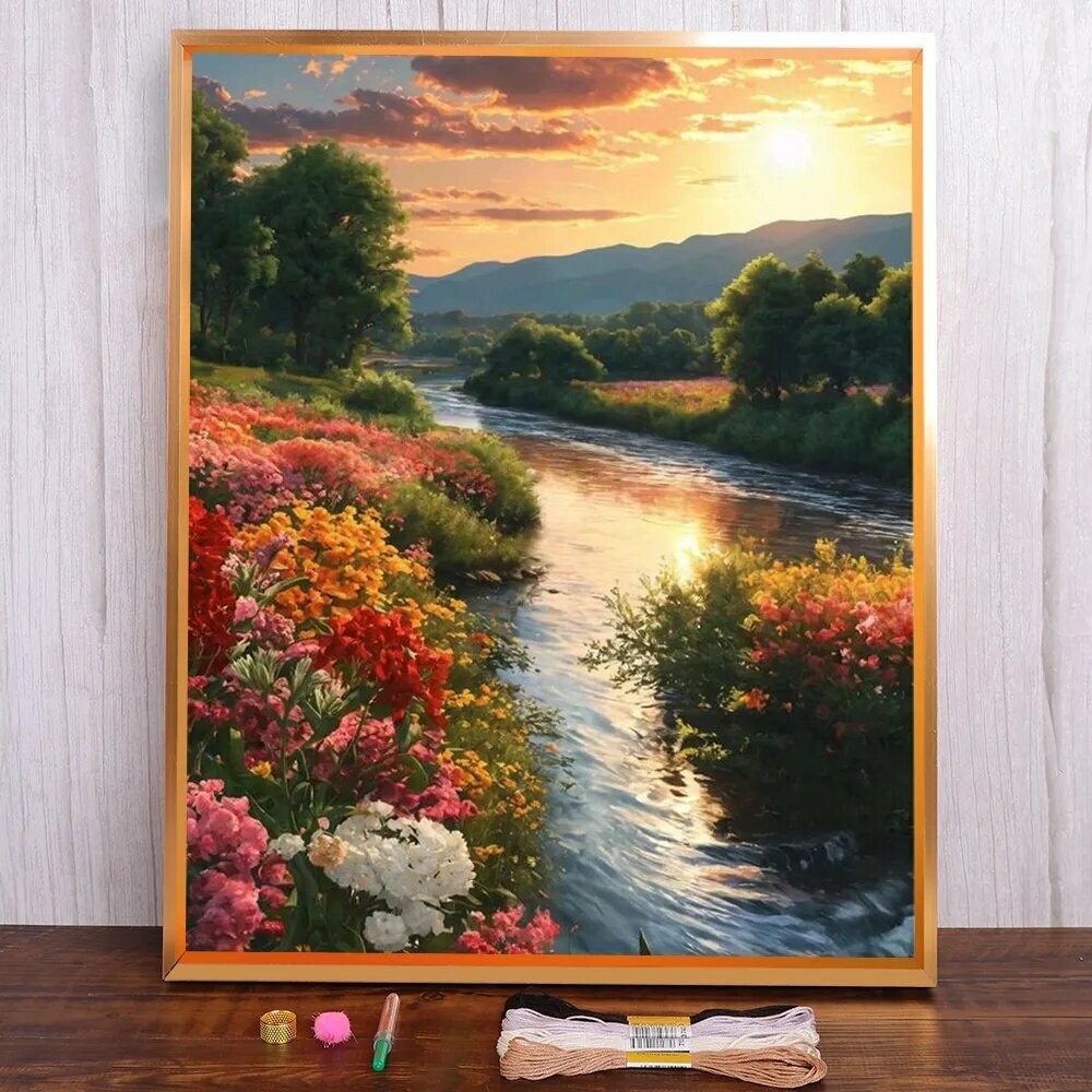 MEIAN Набор для вышивания,40x50CM,14CT, Цветы под закатом