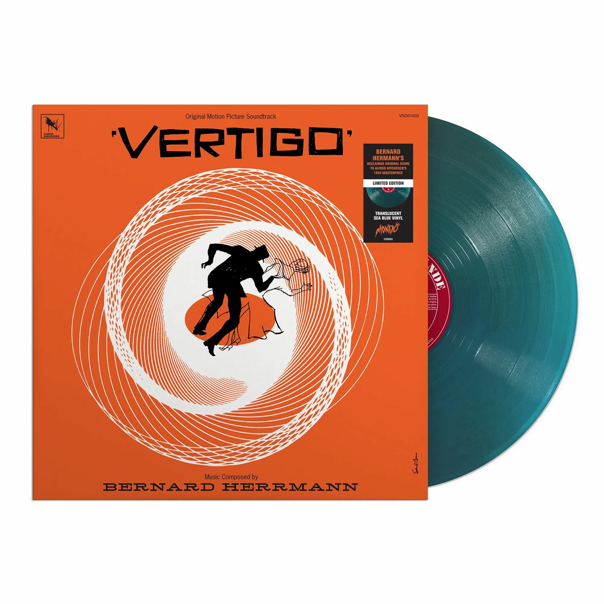 Vertigo OST (500шт в мире Sea Blue USA Limited Soundtrack) Цвет: "Морской Синий", Ультра-Редкая, Виниловая Пластинка из США, Саундтрек-Фильм Головокружение (Вертиго), Alfred Hitchcock