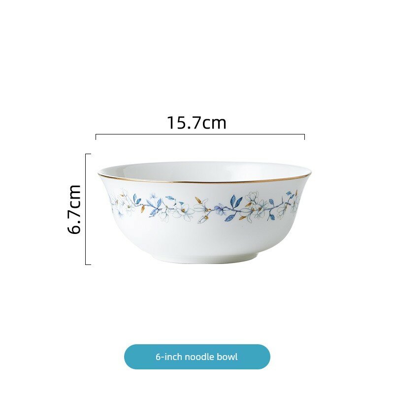 Элитный набор посуды из костяного фарфора с золотой окантовкой: тарелки, миски для риса, миски для лапши и супа, в