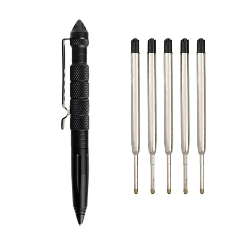 Металлические тактические шариковые ручки Черный, Black with 5 Refills