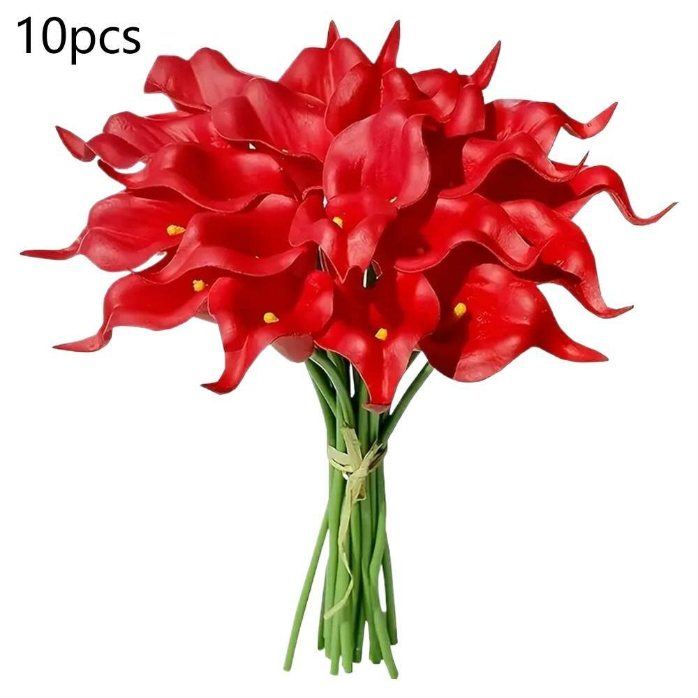 Цветы искусственные каллы белые с желтой серединой, букеты каллы фоамирановые/латексные для декора