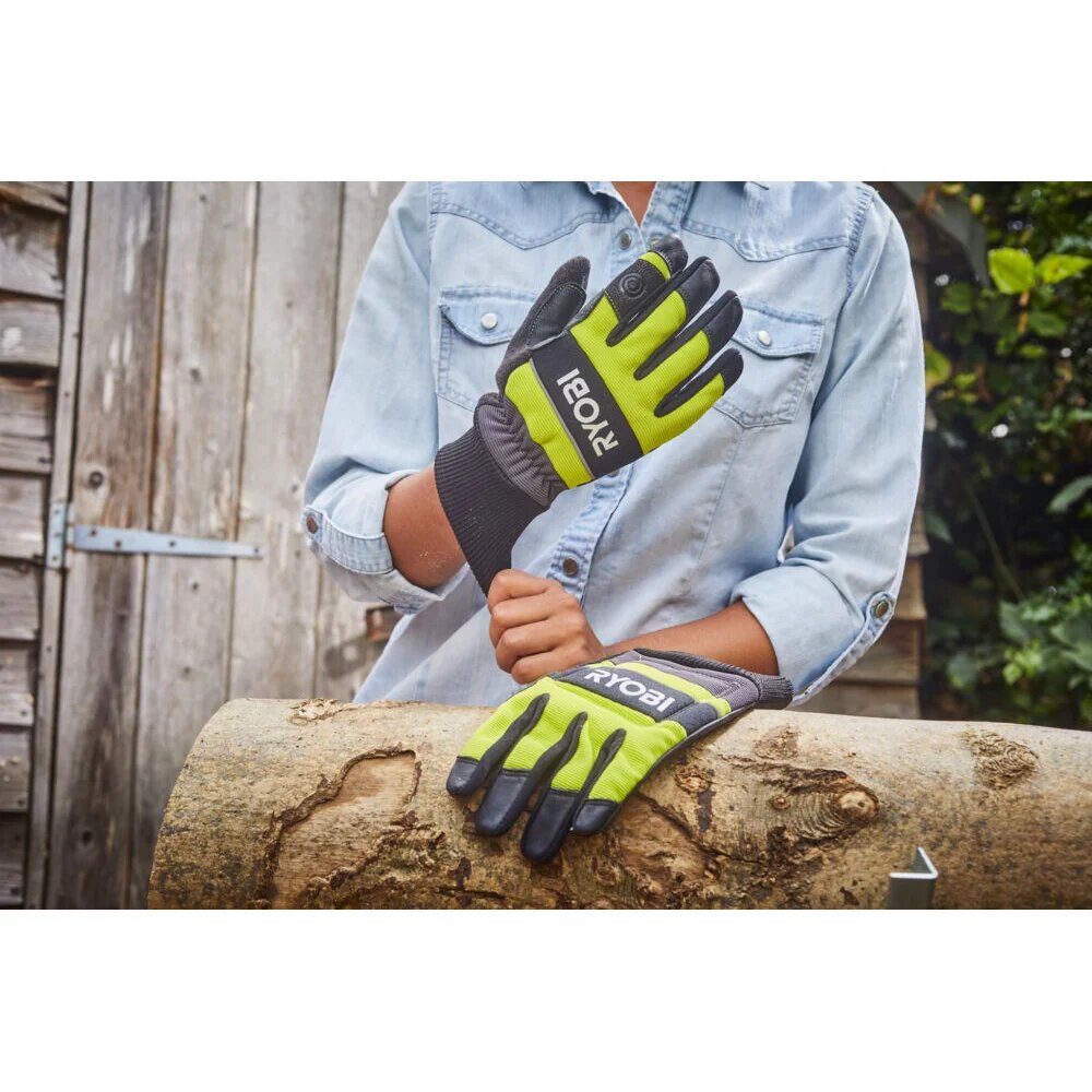 Перчатки Ryobi RAC258XL, желтый/черный, из козьей кожи, защита от механических повреждений, резиновая манжета — фото 1