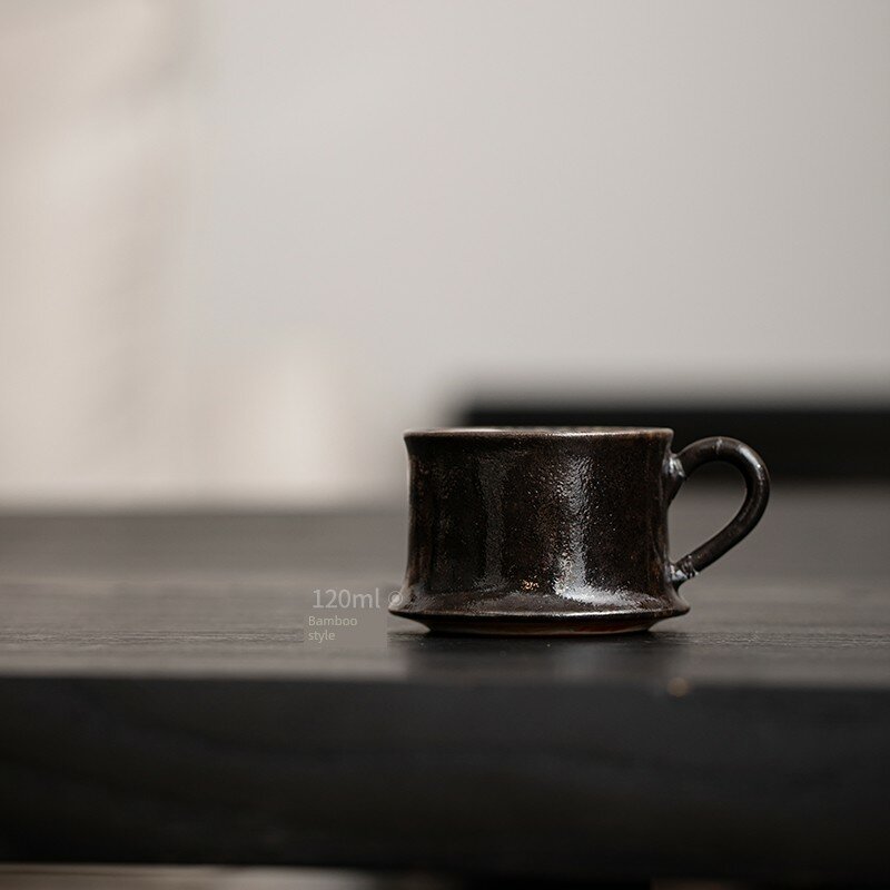Чашка для эспрессо из грубой керамики Fish Play Zhinye Black Glaze, чашка для послеобеденного чая, чашка для завтрака,