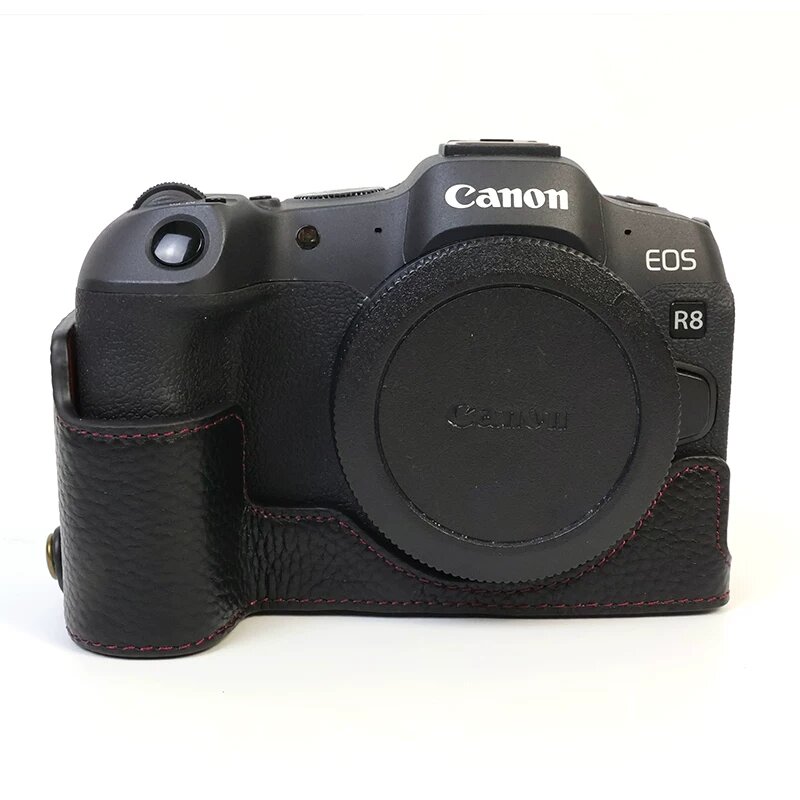Черный с красными полосками, кожаная подставка для Canon EOS R8 RP из второслойной кожи