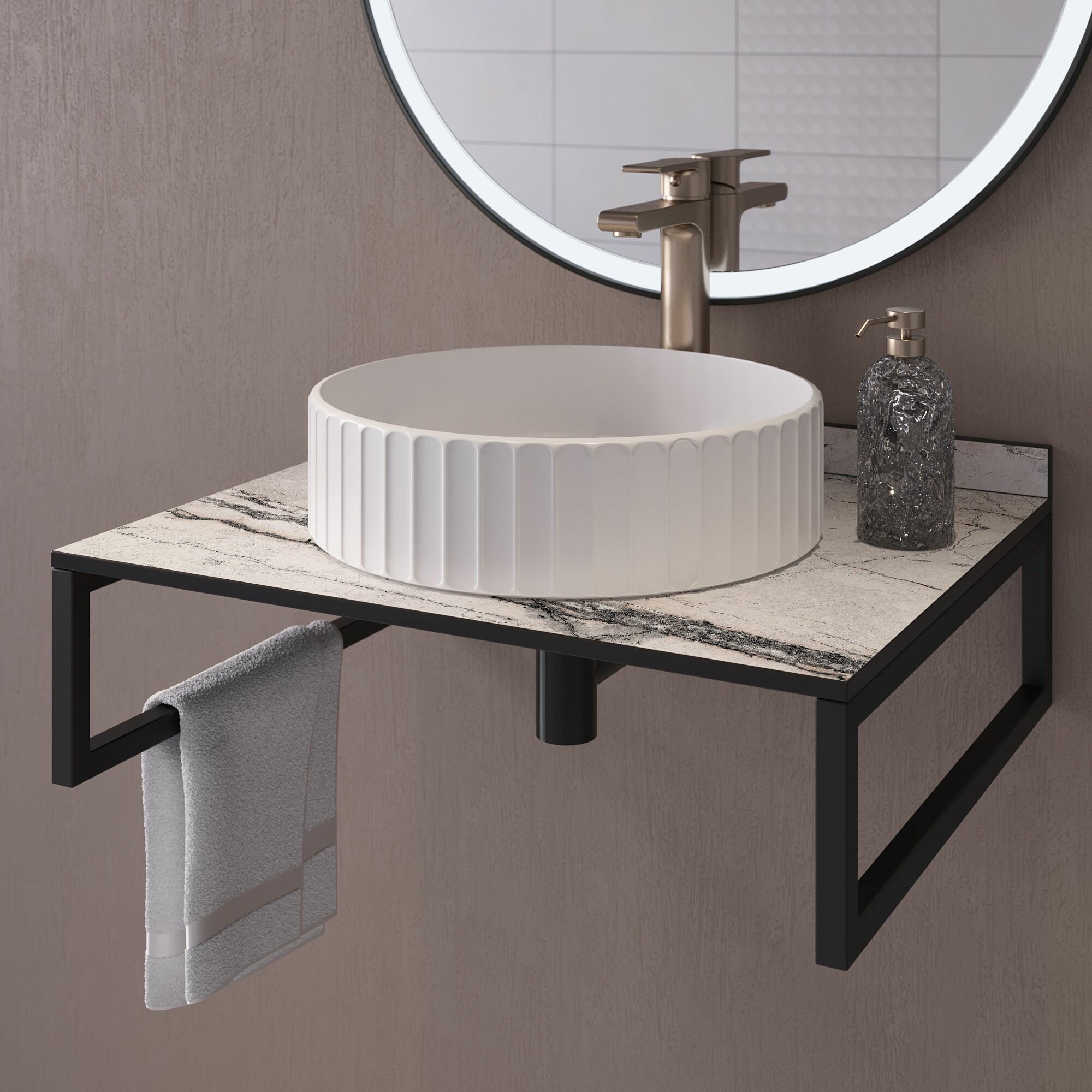 Столешница под раковину в ванную HPL Compact Mystic light 600х500х16 мм с плинтусом, Slotex