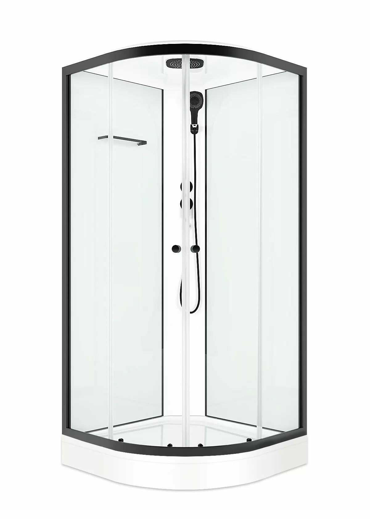 Душевая кабина Delight Slim угловая 90х90 белая, черный профиль, низкий поддон, с функцией тропический душ