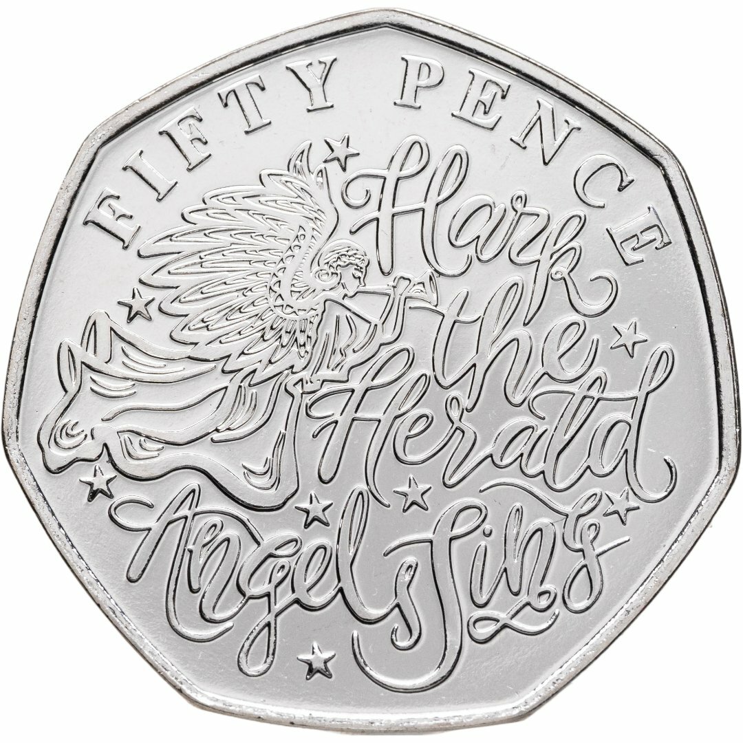 Гернси 50 пенсов 2020 "Рождественские гимны - Hark The Herald Angels Sing", Мельхиор медь-никель, в сохранности BUNC