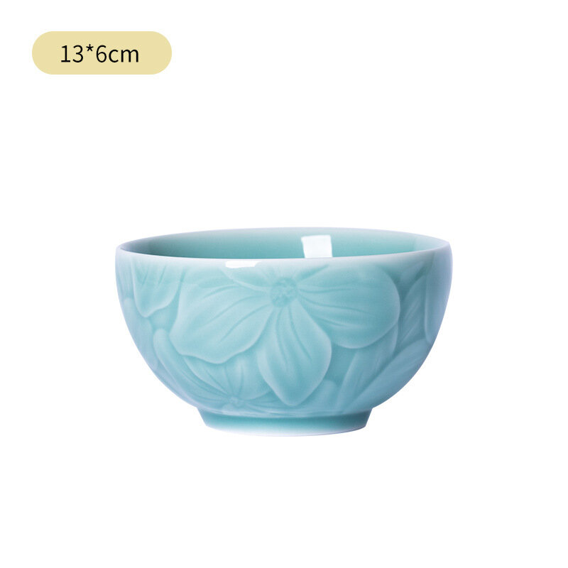 Longquan Celadon Домашняя миска для еды Керамика Китайская толстая стойкая чаша Лазурный [13*6 см]