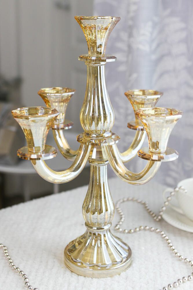 Декоративный подсвечник-канделябр на 5 свечей калестано, стекло, шампань, 35 см, EDG 4400064A247
