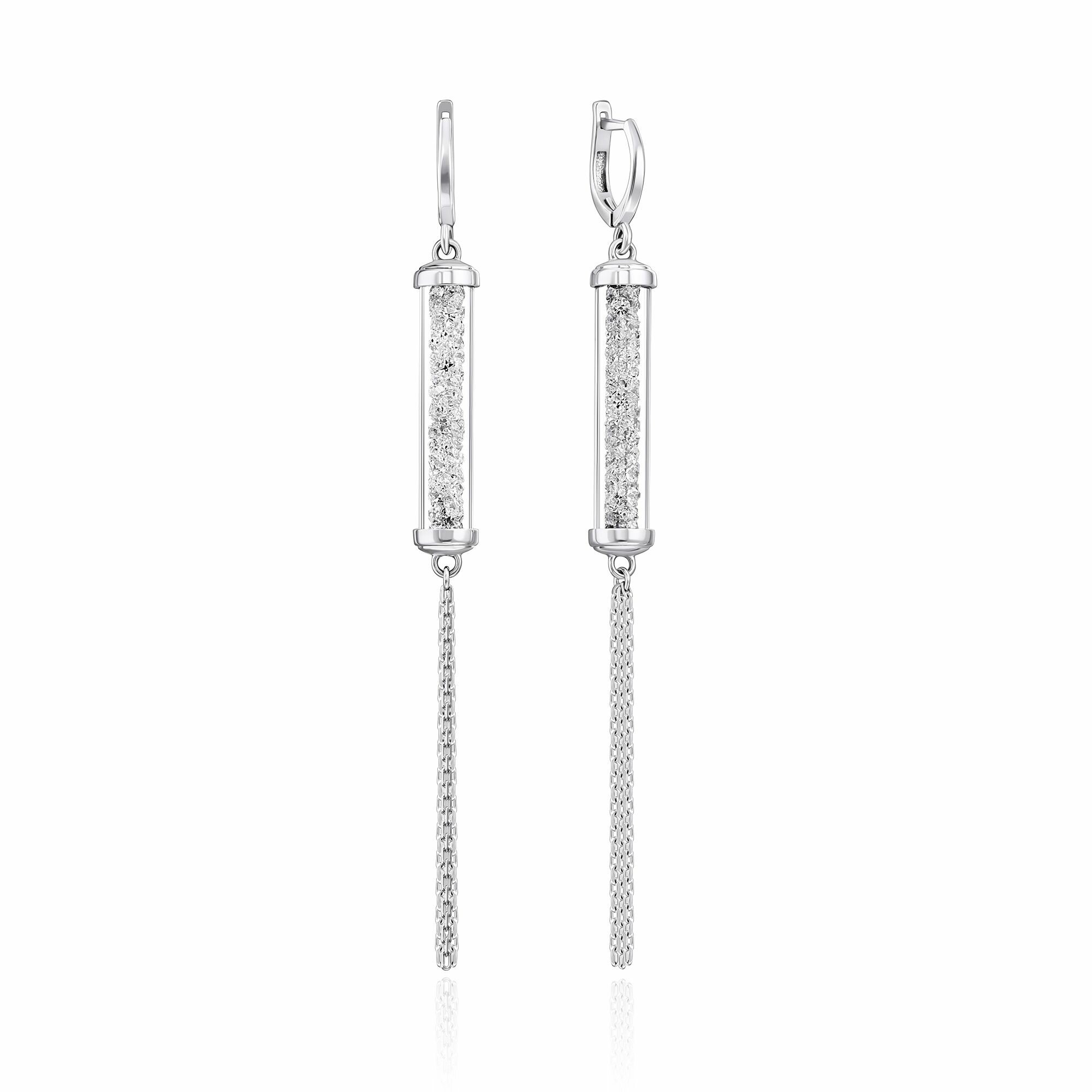 Серьги с подвесками, серебро, 925 проба, родирование, стекло